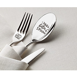 2 Pieces Feel Better Engraved Stainless Spoon and Fork, Funny Long Handle Dinner Fork Coffee Spoop with Gift Box, Encouragement Recovery Gifts for Women Men Friends