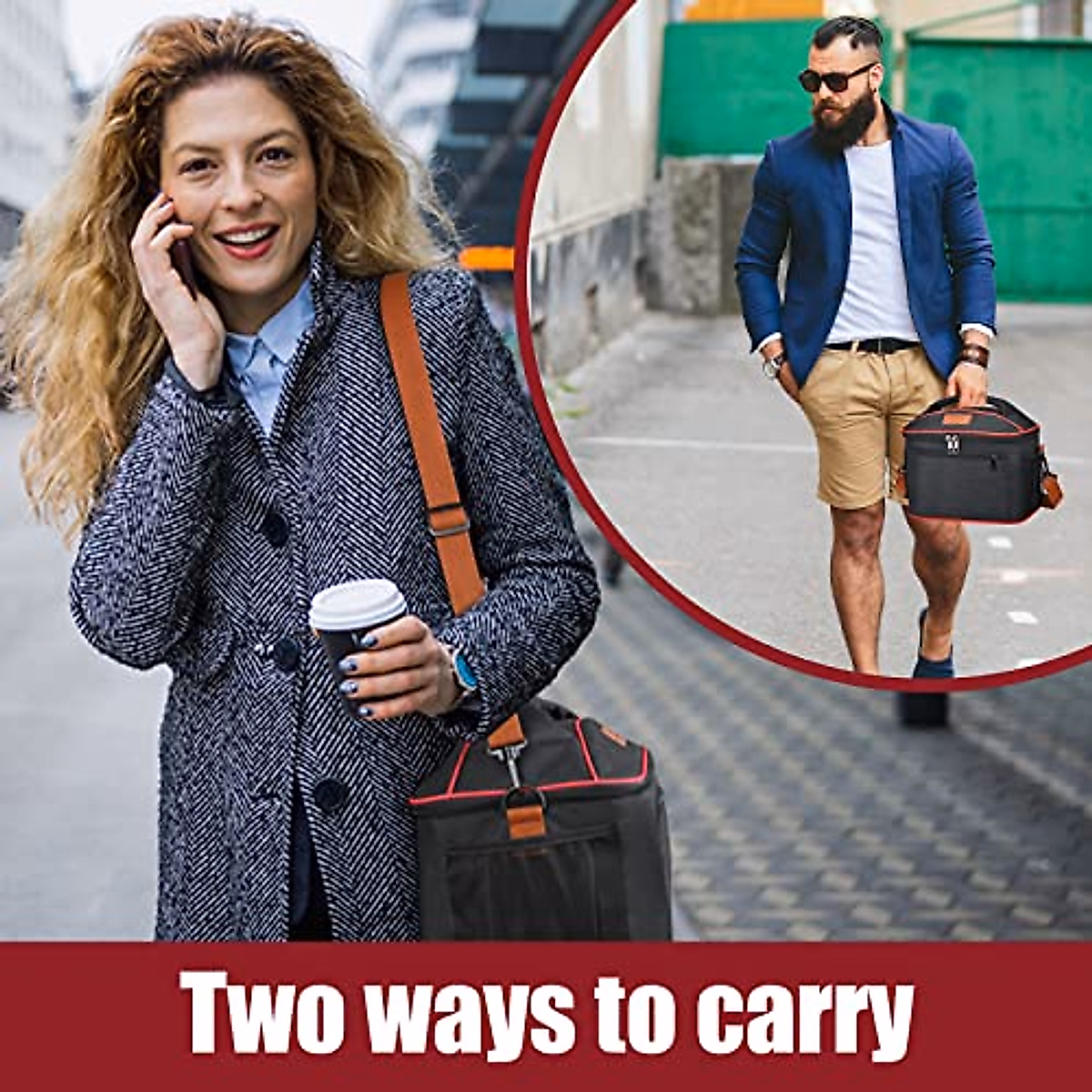 Artfasion Insulated Lunch Bag for Adults Men Women(22L), Large Reusable Lunch Box for Work School Picnic Beach BBQ Party, Leakproof Cooler Tote Bag With Adjustable Shoulder Strap Black