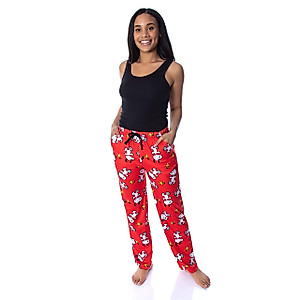 Peanuts Women's Snoopy and Woodstock Allover Print Smooth Touch Fleece Sleep Bottoms Lounge Pajama Pants (Medium)