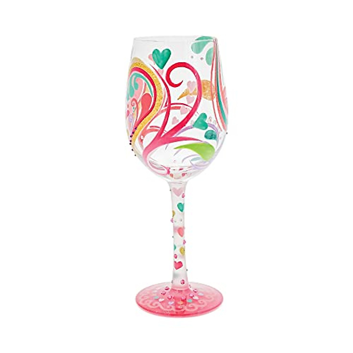 Enesco Designs by Lolita My Hearts-a-Swirl Hand-Painted Artisan Wine Glass, 15 Ounce, Multicolor