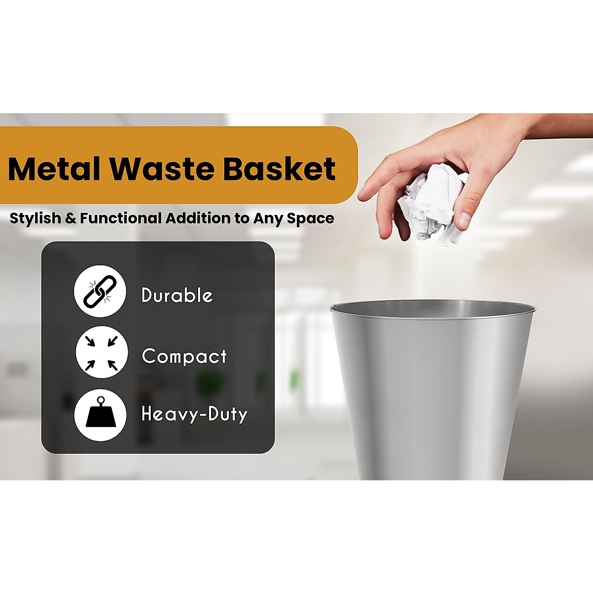 Shirin Packaging Metal Trash Can Small Metal Trash Can for Office Stainless Steel Bathroom Trash Can Garbage Recycle Bin Office Trash 9.4" x 9.4" x 10.9" Diameter 22cm - 8.6"