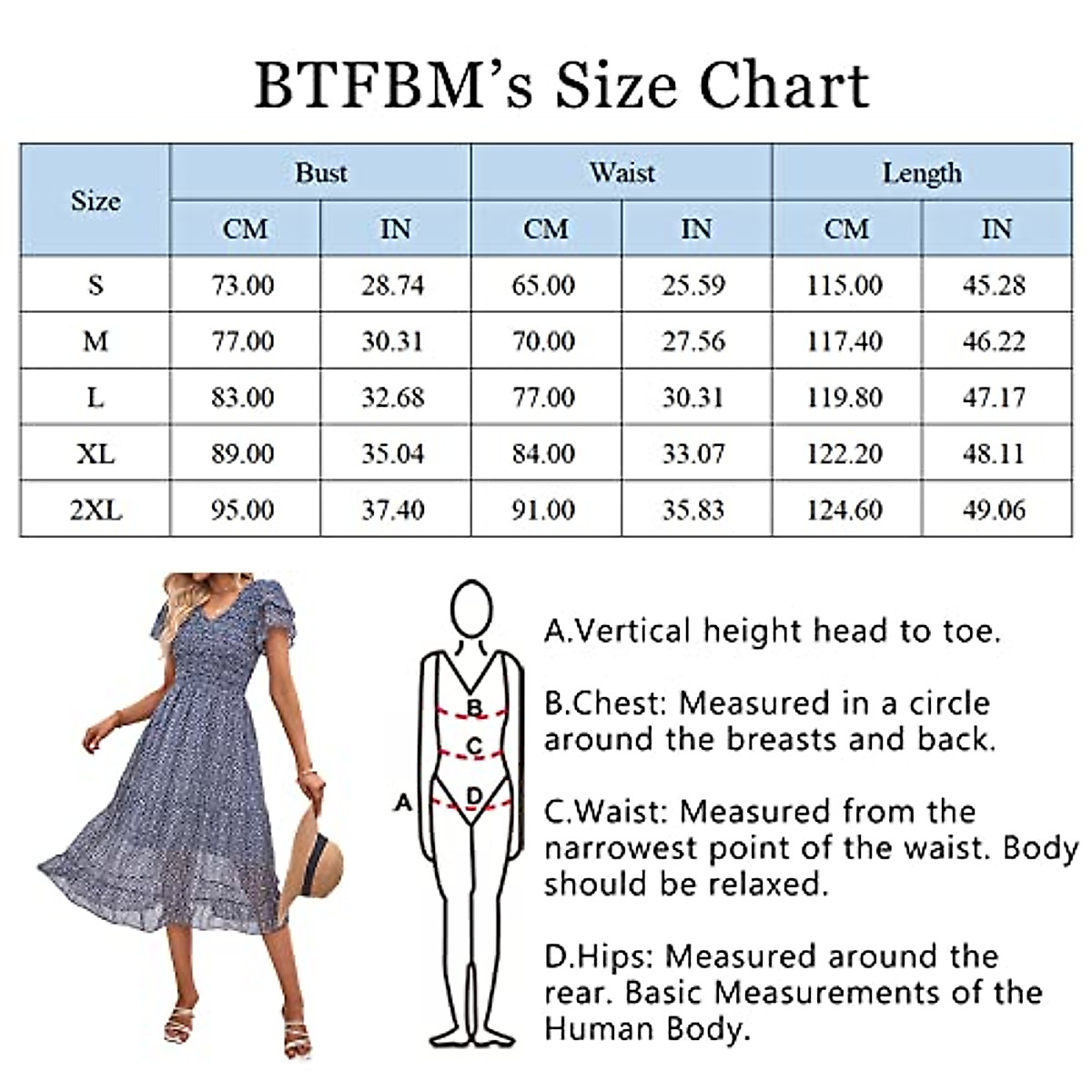 BTFBM Women Casual Summer Short Ruffles Tiered Sleeve Smocked Midi Dresses Bohemian Floral V Neck Wedding Guest Long Dresses（Floral Dark Blue,Large