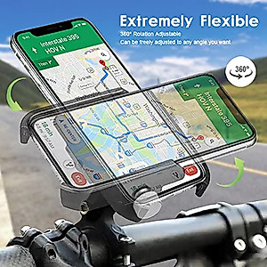 LINKEASE Aluminium Bike Phone Mount, Metal Motorcycle Phone Holder, Universal Bike Handlebar Phone Cradle, 360 Rotatable Compatible with 3.5-6.5 Inch iPhone & Android Cell Phones