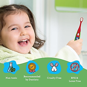 GuruNanda Butter on Gums Toddler Toothbrush with Sand Timer, Extra Soft Bristles for Kids Age 2+, Toothbrush with Tongue Cleaner & Brush Cap (2 Pack)