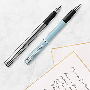 Waterman Graduate Allure Fountain Pen, Chrome, Fine Nib, Blue Ink, Gift Box