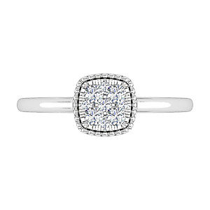 FINEROCK 1/4 Carat Cushion Cut Diamond Ring in 10K White Gold (Ring Size 6)