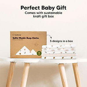 5-Pack Muslin Burp Cloths for Baby Boys and Girls - Super Absorbent Baby Burp Cloth, Viscose Derived from Bamboo Cotton Baby Washcloths, Burp Rags, Large Neutral Burp Clothes for Newborn (Petals)