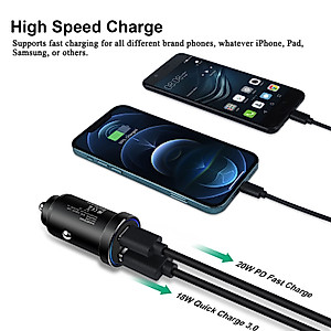 USB C Car Charger Flush Fit, 2Pack 38W PD 2Ports Car Fast Charger Adapter (Mini/Metal) Type C Quick Phone Car Charger Plug Compatible iPhone 15 14 13 12 11 Mini Pro Max XS XR, Samsung S24 S23 S22 S21