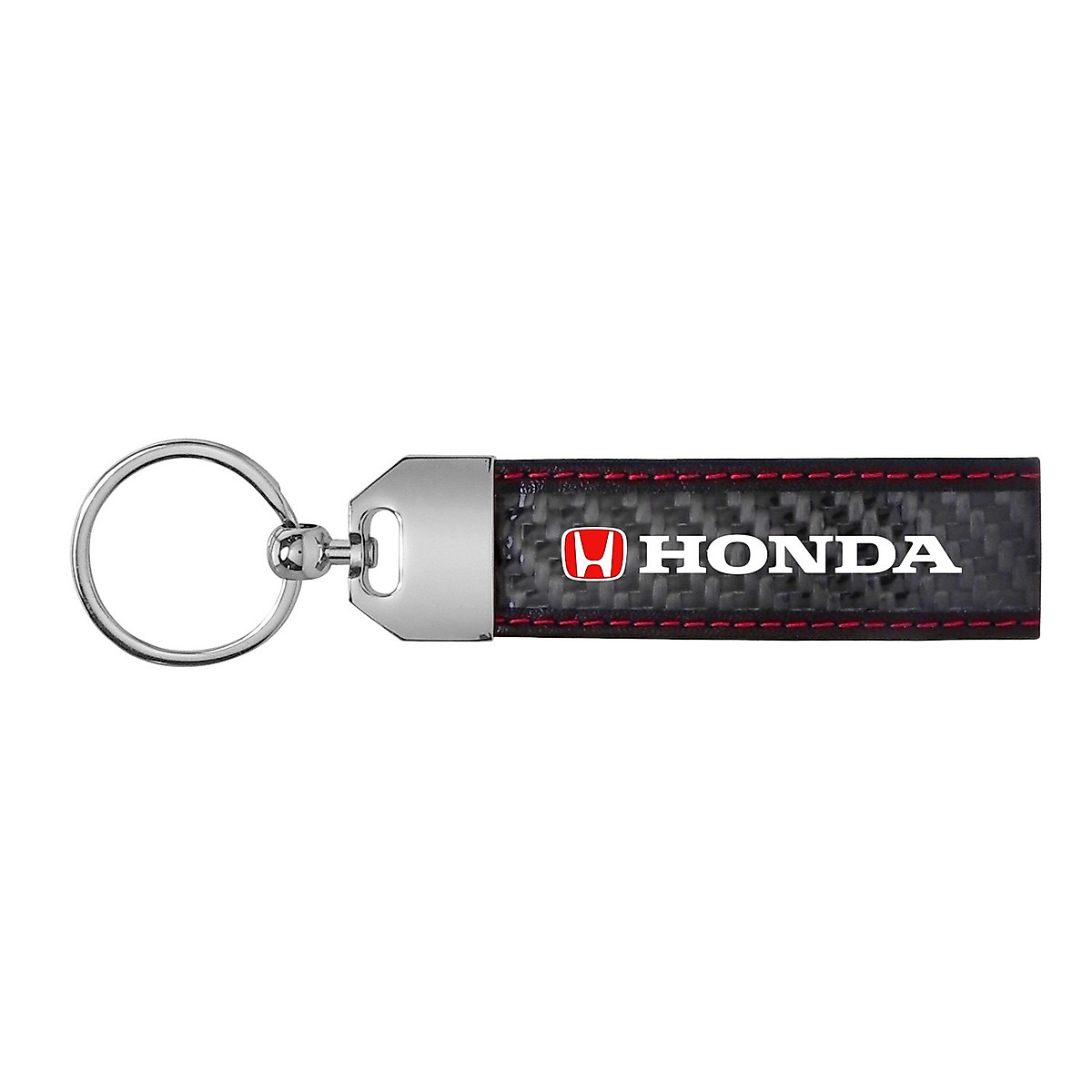 iPick Image Made for Honda Logo in Red Real Black Carbon Fiber Loop Strap Key Chain with Red Stitching