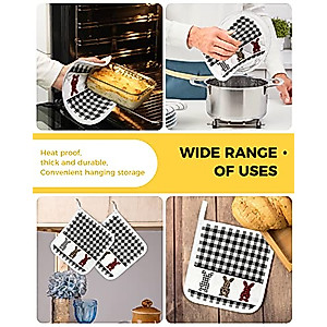 Pot Holder Set of 2 Happy Easter Bunny Black White Buffalo Grid Potholder Heat Proof Non-Slip Pot Holders,Leopard Rabbit Red Check Hot Pads Potholders for Kitchen Cooking Baking BBQ