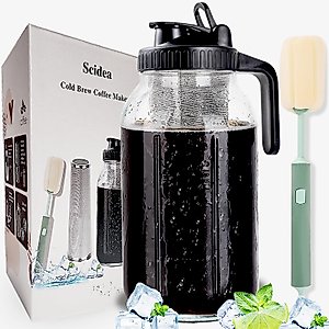 SCIDEA Cold Brew Coffee Maker, 64oz Mason Jar Pitcher with Durabel Glass & Stainless Steel Mesh Filter, Leak-Proof Glass Pither with Pour Spout Lid