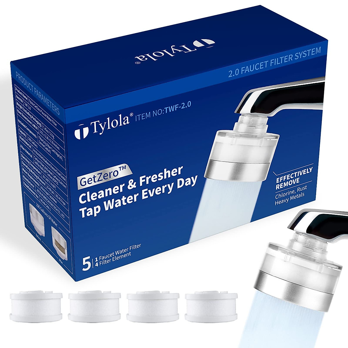 Tylola LongLasting Bathroom Sink Faucet Water Filter .Removes 99% Chlorine Heavy Metals. Hard Water Softener. Kitchen Purifier. Relieve Dry, Rough&Itchy Skin, Suitable for Sensitive Skin.TWF 2.0.