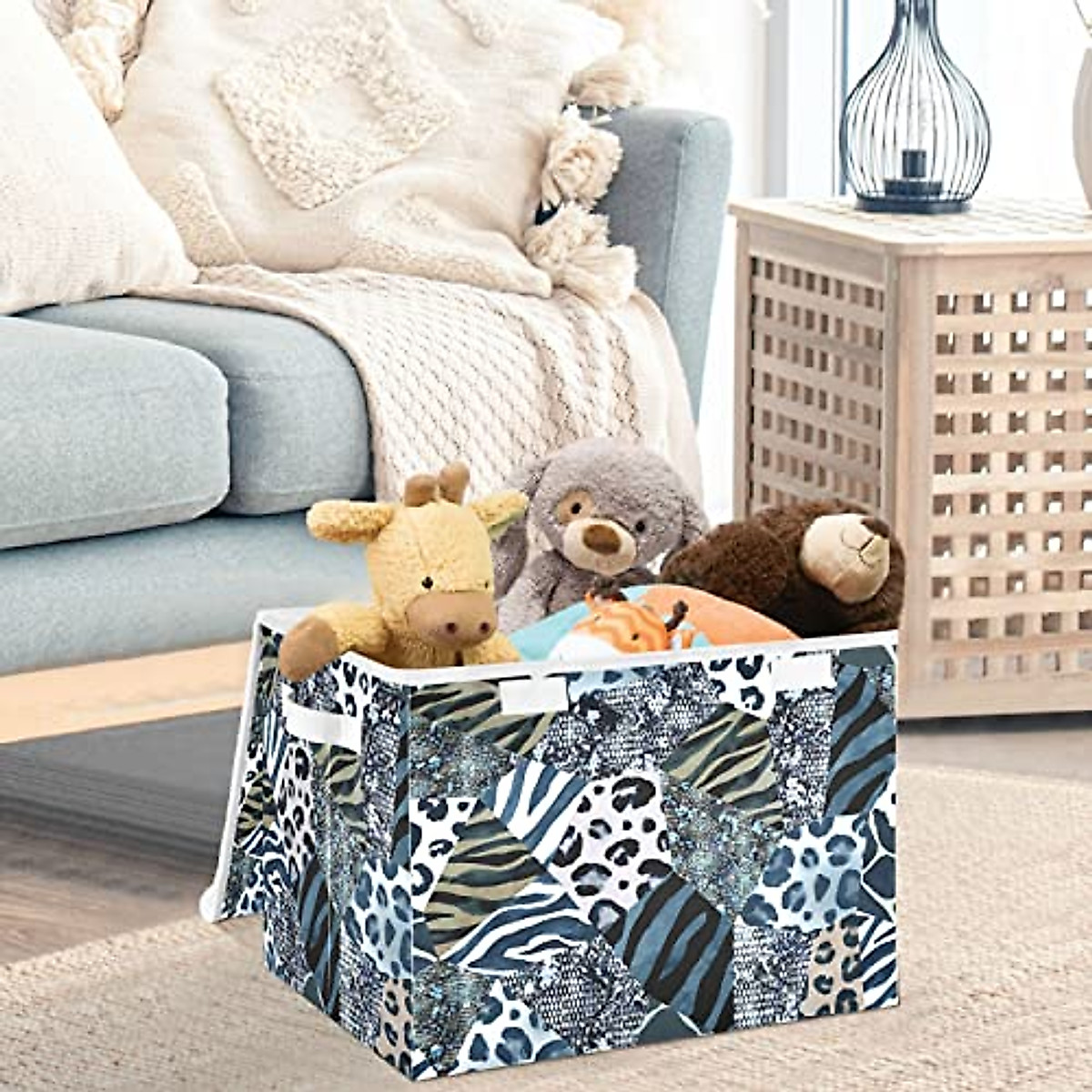 CaTaKu Marble Animal Print Storage Bins with Lids and Handles, Fabric Large Storage Container Cube Basket with Lid Decorative Storage Boxes for Organizing Clothes