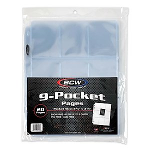 BCW 9-Pocket Trading Card Sleeves for 3 Ring Binder - 20 Pack Pages | Top Loading Card Protector Pages | Acid-Free, Polypropylene Pages | Fits 3-Ring Binders | Perfect for MTG, Pokemon, Sports Cards