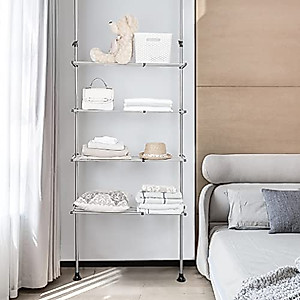 Hershii 4-Tier Over The Toilet Storage Rack Bathroom Space Saver Laundry Shelf Above Washer Dryer Organizer Unit Stand Double Tension Poles, Adjustable Height & Width - Black