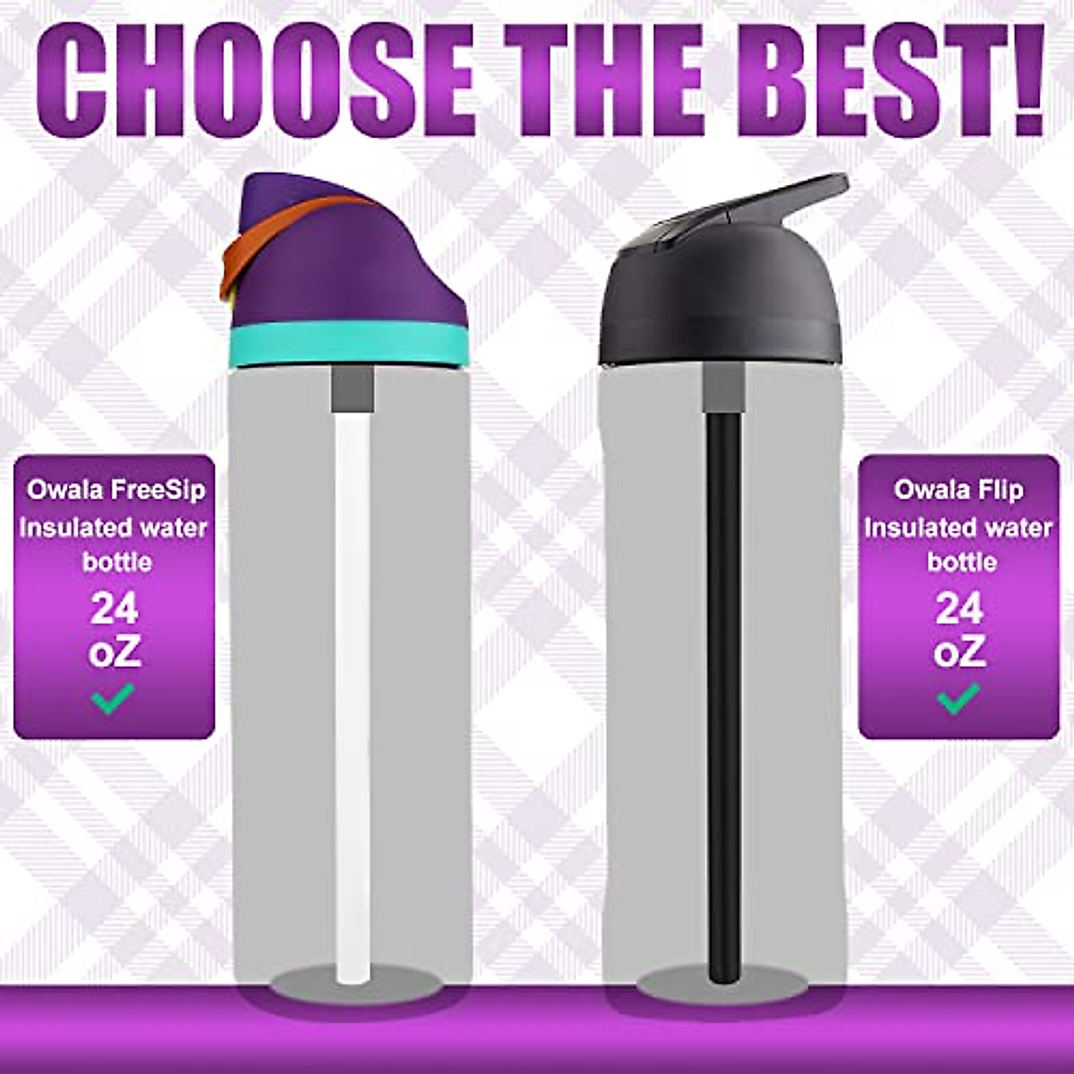 Replacement Straws for Owala FreeSip 24oz, 6pcs Reusable Plastic Straws with Cleaning Brush for Owala Flip Insulated Stainless Steel Water Bottle 24 oz, Tumbler Accessories Parts (Black and White)