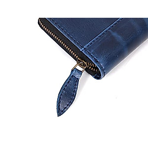 Women's RFID Blocking Large Capacity Leather Wallet Zip Around Phone Clutch Large Travel Purse Wristlet (Ocean Blue)