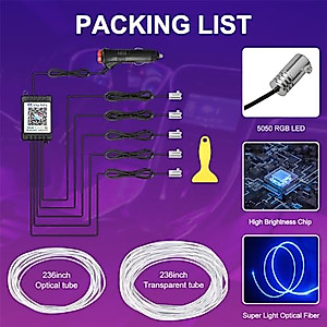 Remote Car LED Strip Lights, Multicolor Interior Car Lights,16 Million Colors 5 in 1 Ambient Lighting Kit with 236 inches Fiber Optic, Function and Wireless APP Control (5 in 1 APP)