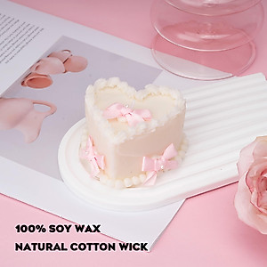 Stylor Coquette Room Decor Aesthetic, Heart Cake Shaped Soy Wax Decorative Candle with Pink Bows for Apartment, Girly Kawaii Cute Stuff for Bathroom Decor. (5 OZ, Vanilla Cream Scented)