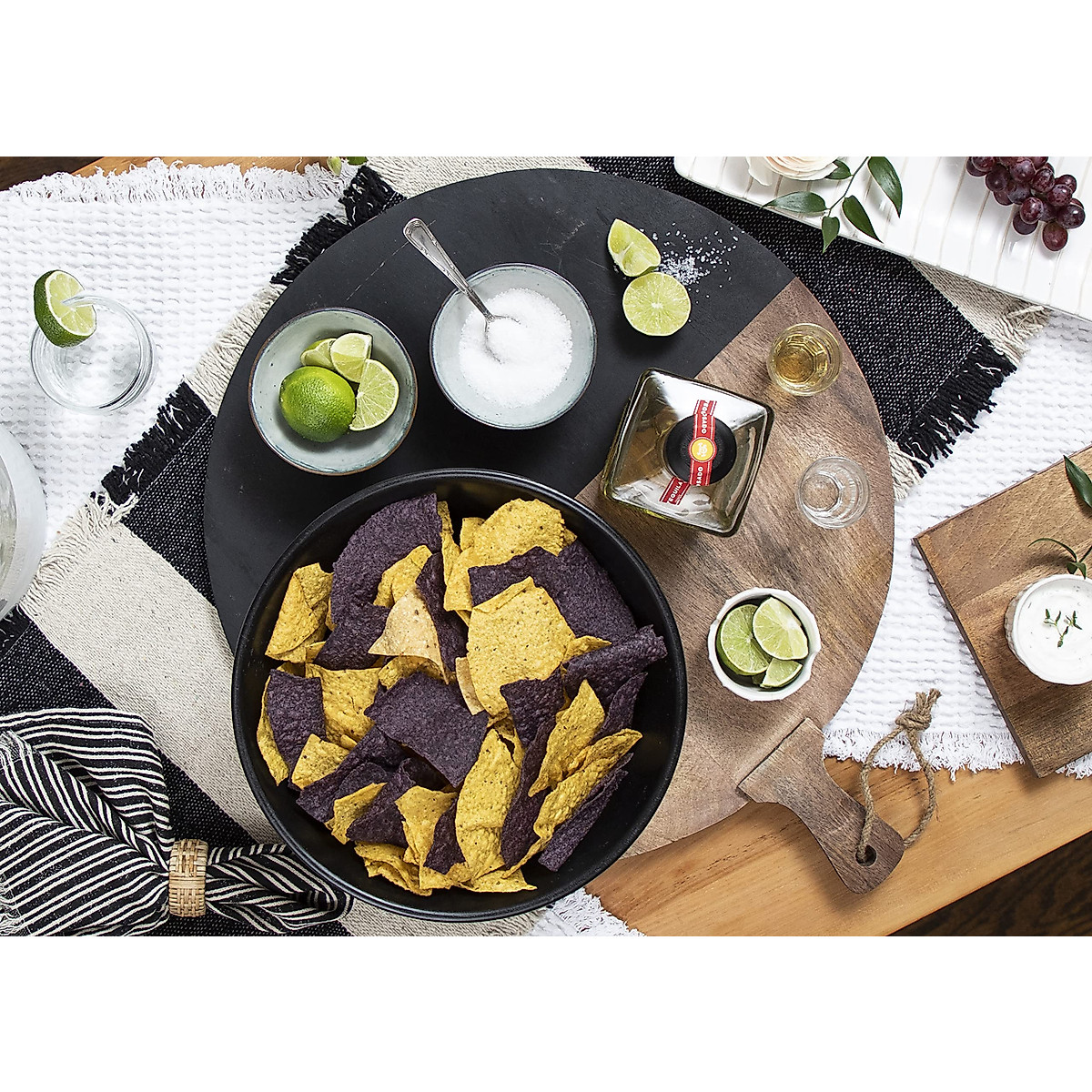 Mud Pie Large Round Wooden Serving Board, Black, 24" x 20"