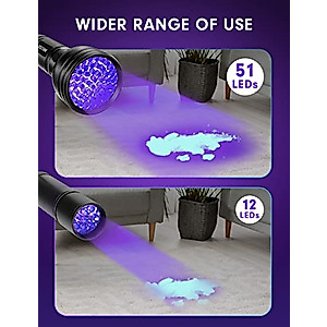 YOUTHINK Black Light, 51 LED UV Flashlights for Home &Hotel Inspection, Portable Black Light for Pet Urine Detection,Dry Stains,Bed Bug, Matching with Pet Odor Eliminator