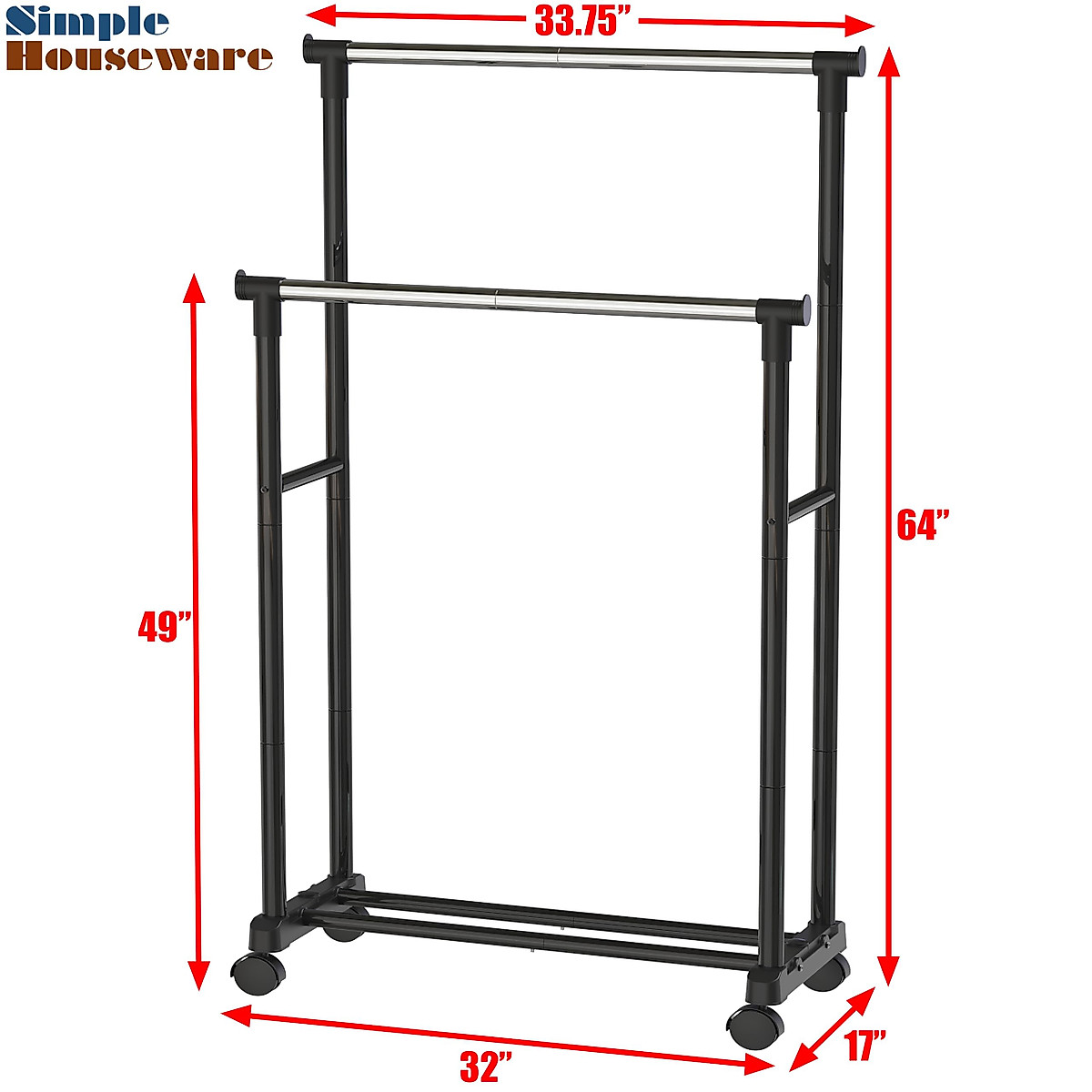 Simple Houseware Double Rod Portable Clothing Hanging Garment Rack