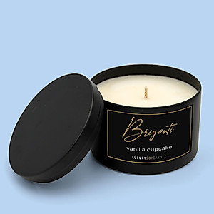 Briganti Vanilla Cupcake Luxury Soy Candle, Scented Home Decor | Natural Soy Wax Infused w/Essential Oils - Vanilla Bean + Buttercream + Cake + Bourbon | 8oz Premium Black Tin