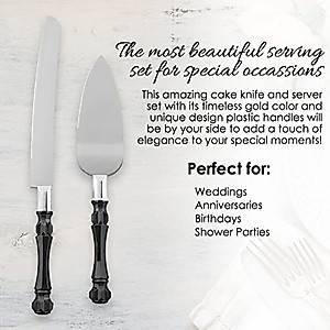 Homi styles Cake Knife and Server - Wedding Cake Knife Set - Serving Set for Receptions, Birthdays - Cake Cutting Set - Match the Color to Your Event Theme - Cake Knife and Cutter (Black)