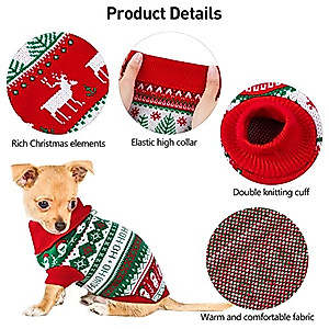 Tiibot 2 Pack Christmas Pet Sweaters Xmas Winter Knitwear with Reindeer Snowman Soft Warm Dog Clothes Argyle Christmas Pet Coats Outfits for Kitty Puppy Cat, Large