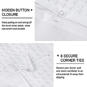 PHF 100% Cotton Waffle Duvet Cover Queen, Ultra Soft Cozy Duvet Cover Set for All Season, Comfy Skin-Friendly Luxury Decorative Textured Comforter Cover with Pillow Shams, 90"x90", White