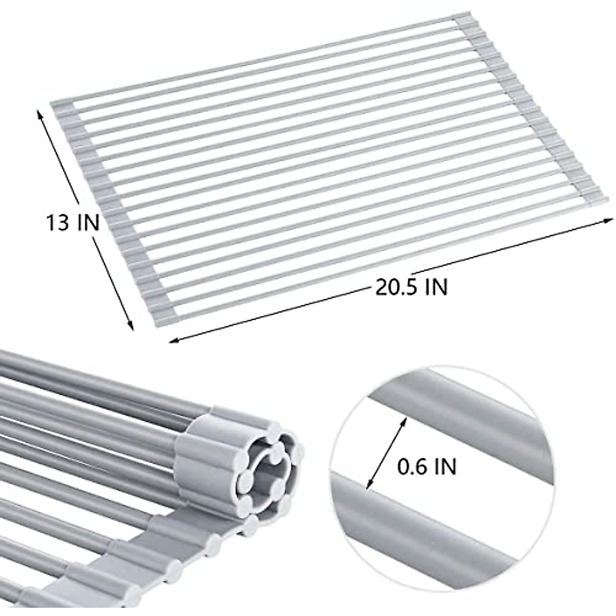 Wizdays Roll Up Dish Drying Rack Kitchen Sink, 20.5"x13" Foldable Food Safe Grade Silicone Wrapped Stainless Steel Dish Drying Rack, Space Saver, Easy to Use, Clean & Store