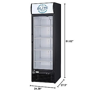Elite Kitchen Supply Commercial Display Refrigerator, ETL NSF Upright Reach-in Fridge Cooler Merchandiser with Glass Door in Black, 24" W 15.1 cu. ft. Fan Cooling