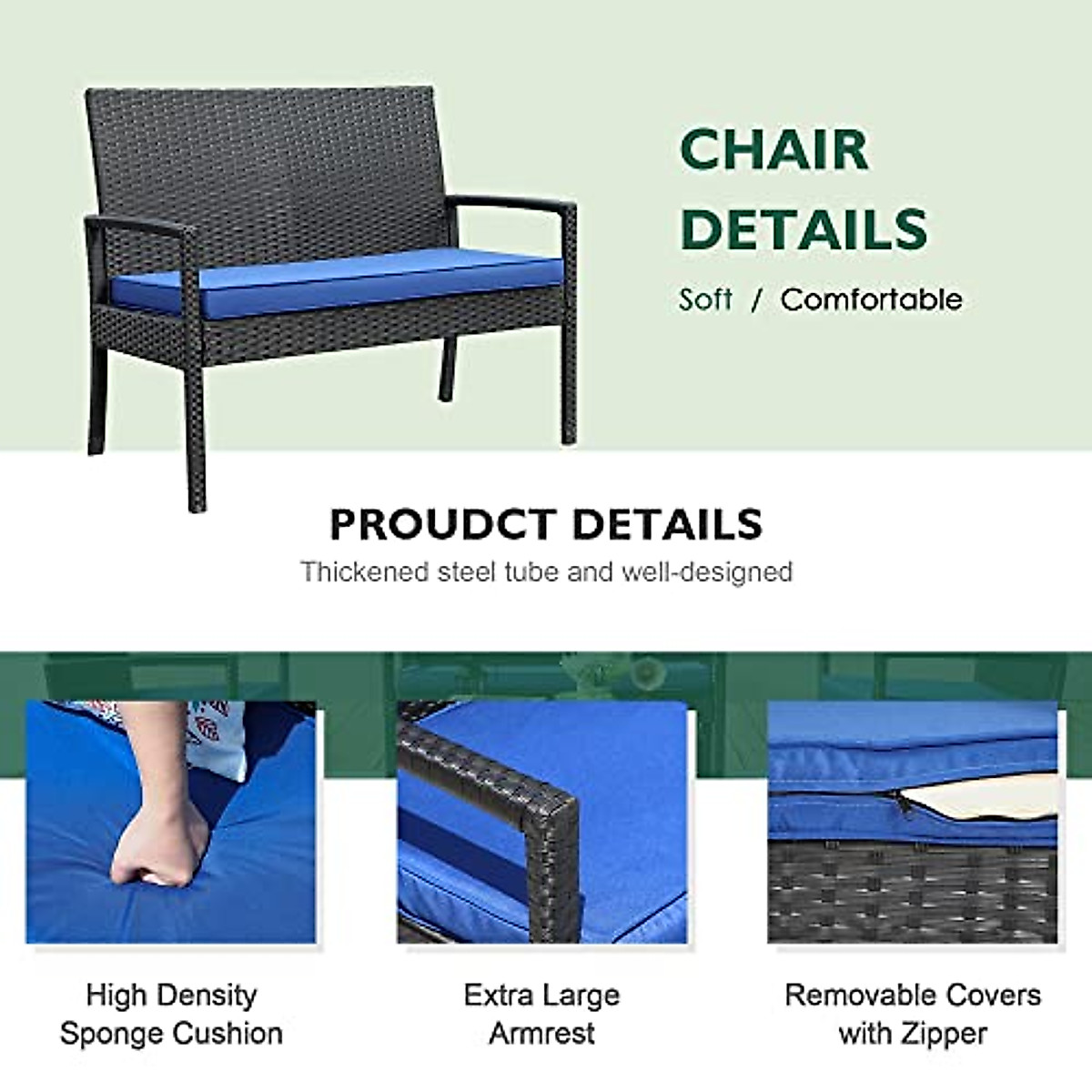 OLYMSOLD Patio Conversation Sets, 4 Piece Patio Furniture Set, Rattan Patio Furniture Sets, Outdoor Conversation Sets, Wicker Patio Furniture Set, Balcony Furniture Set