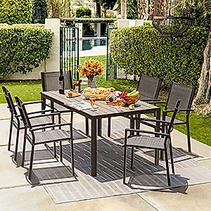 Homall 7 Pieces Patio Dining Set Outdoor Furniture with 6 Stackable Textilene Chairs and Large Table for Yard, Garden, Porch and Poolside (Grey)