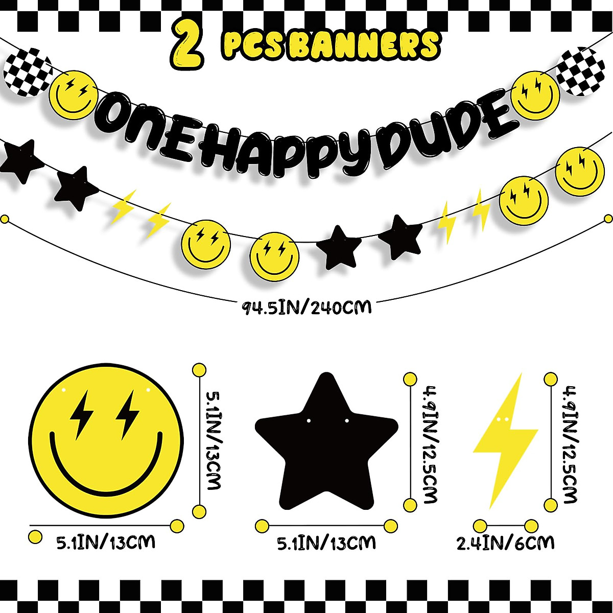 Crowye 28 Pcs One Happy Dude Birthday Decorations One Happy Dude 1st Birthday Banner Smile Face Hippie Happy First Birthday Banner for Baby Shower Birthday Party Decoration Supplies