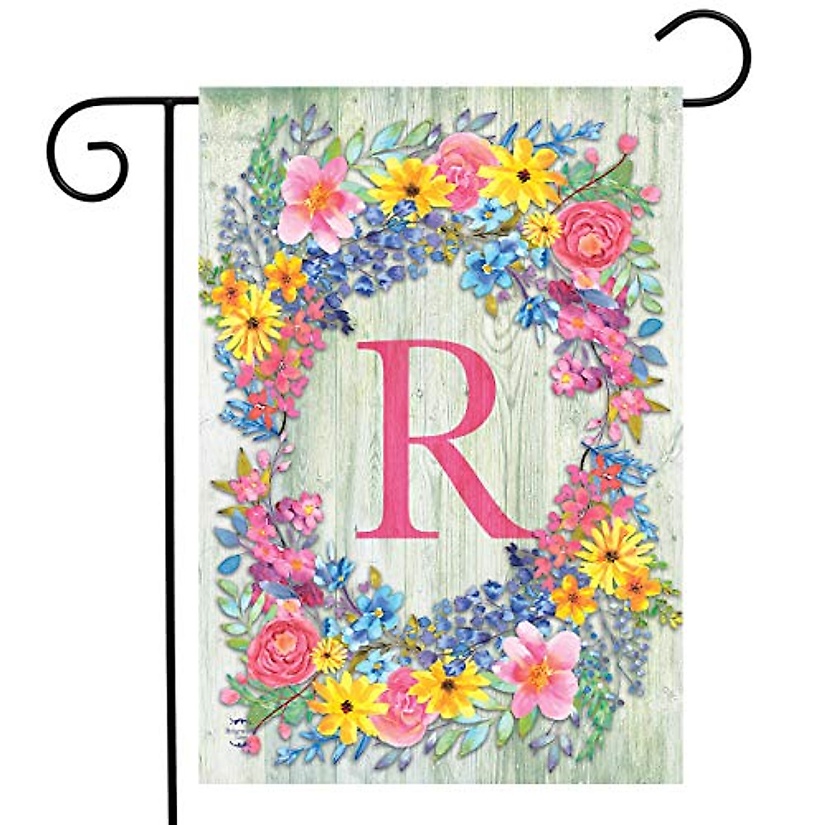Spring Monogram Letter R Garden Flag Floral Wreath Briarwood Lane 18" x 12.5"
