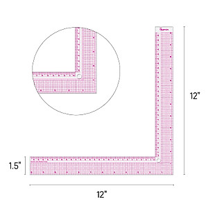 KEARING 12 Inch Plastic L-Square Ruler Clear Sewing Ruler for Pattern Making, Fabric Sewing Measuring Supplies