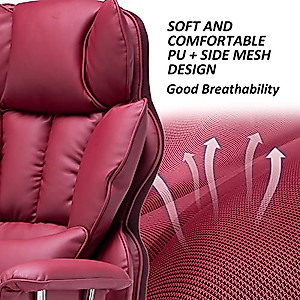 Efomao Desk Office Chair,Big High Back Chair,PU Leather Office Chair, Computer Chair,Executive Office Chair, Swivel Chair with Leg Rest and Lumbar Support,Burgundy Office Chair