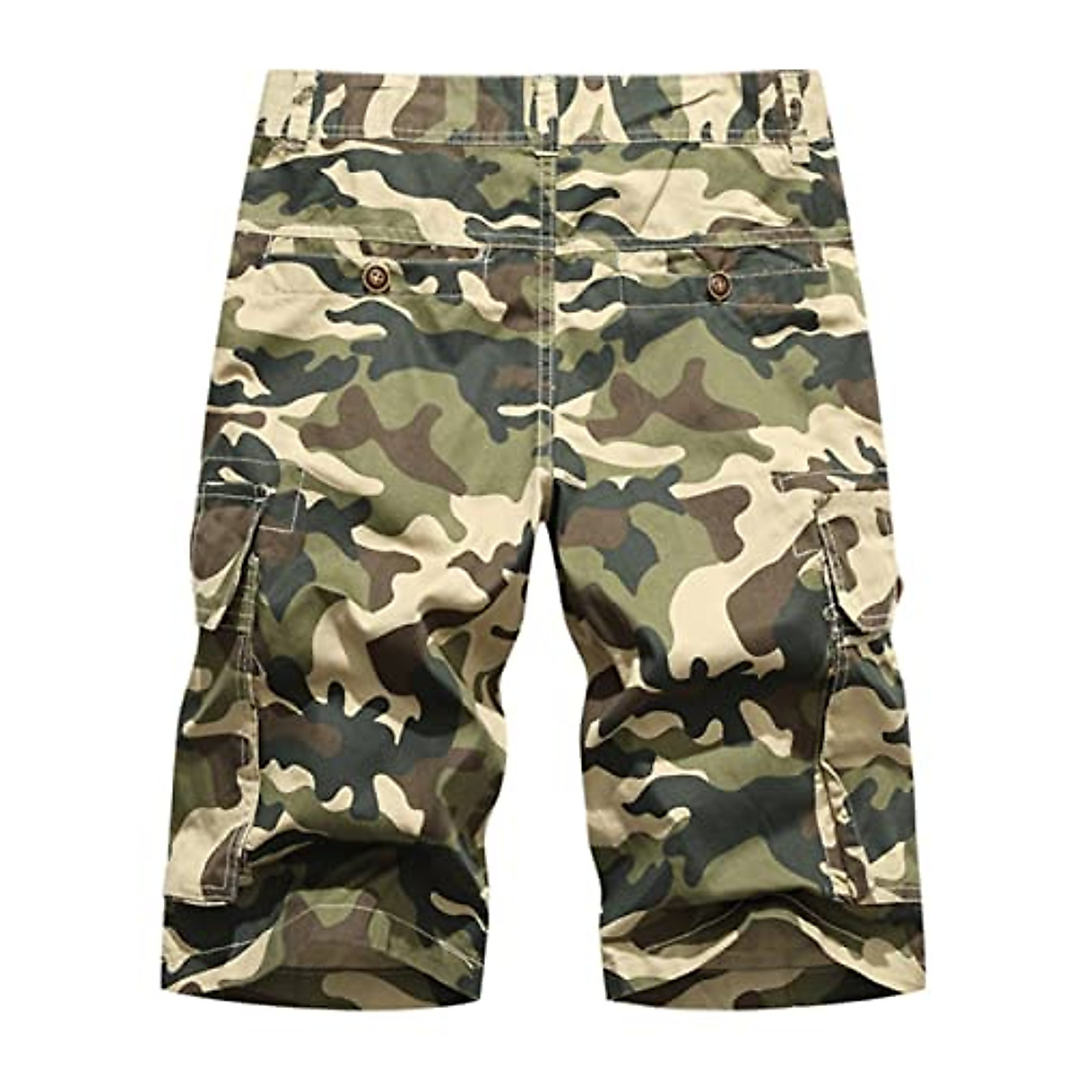 Men Camo Cotton Cargo Shorts Camouflage Outdoor Multi Pockets Short Relaxed Fit Lightweight Military Short Pants (Khaki,32)