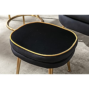 Modern Velvet Accent Chair with Ottoman Set, Upholstered Tufted Barrel Chair Leisure Chair with Footrest and Metal Legs for Living Reading Room Bedroom Office (Black)