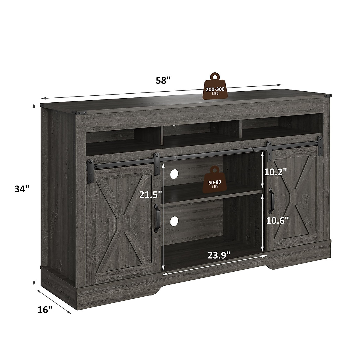 HEYNEMO Modern Farmhouse TV Stand for Televisions up to 65 Inch with Two Sliding Barn Doors and Storage Cabinets, Entertainment Center Console Table with Adjustable Shelves for Living Room Bedroom