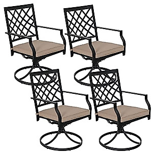 PHI VILLA Swivel Patio Chairs Set of 4 Outdoor Dining Rocker Chair Support 300 lbs for Garden Backyard Bistro Furniture Set with Cushion