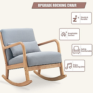 Altrobene Modern Rocking Chair, Accent Chair Glider Rocker, Lazy Lounge Arm Chair for Baby Nursery/Living Room/Bedroom, Grey, Waist Pillow Included