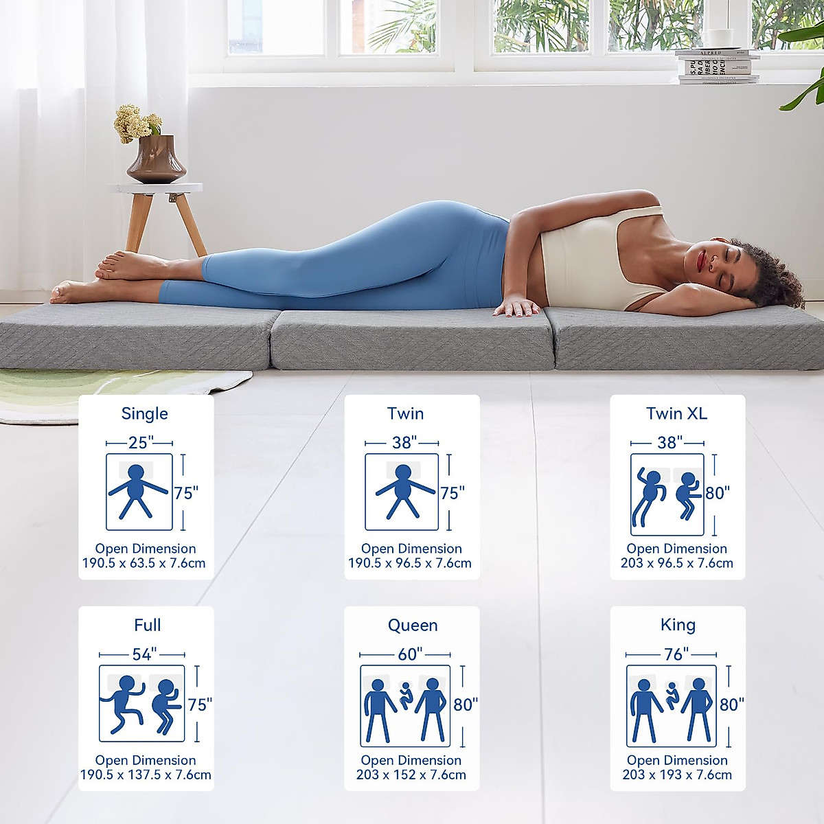 AMICLIBER 3 Inch Tri-Fold Mattress, Small Single Memory Foam Foldable Mattress, Tri Folding Mattress with Washable Cover, 75"x 25"x 3"