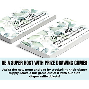 Greenery Diaper Raffle Tickets, Rustic Baby Shower Games for Prizes, Girls Baby Shower Diaper Raffle Invitation Insert Cards, 50 Pack