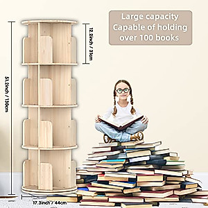 Cuguords Rotating Bookshelf Tower, 360 Display Spinning Bookshelf, 4 Tier Revolving Bookcase for Kids&Adults, Rotating Bookcase for Bedroom, Living Room, Study Room, Corner Bookshelf for Small Space