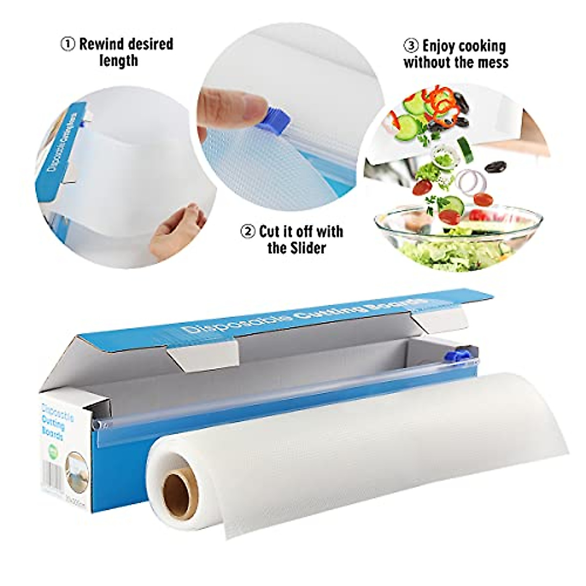 KOLOX Disposable Cutting Board with Built In Sliding Cutter, 10FT, Easy Clean-Up and Convenient Use, Large Flexible Chopping Boards for BBQ, Kitchen, Travel & Outdoor