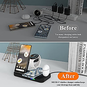 MIUOLV Wireless Charger for Google Pixel Watch, 4 in 1 Foldable Wireless Charging Station for Google Pixel 7A/Fold/7/7 Pro/6/6 Pro/5/4/3/XL, Google Pixel Watch, Pixel Buds Pro with 18W Adapter