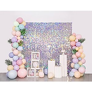 Shimmer Wall Backdrop Panels 24PCS Sliver Square Sequin Shimmer Backdrop Decor for Wedding, Anniversary, Birthday Party Decoration.
