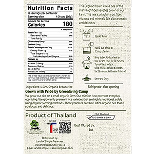 Organic Jasmine Brown Rice from Thailand - Thai Whole Grain Vegan Natural Healthy Superfood Gluten-free - 2 LB